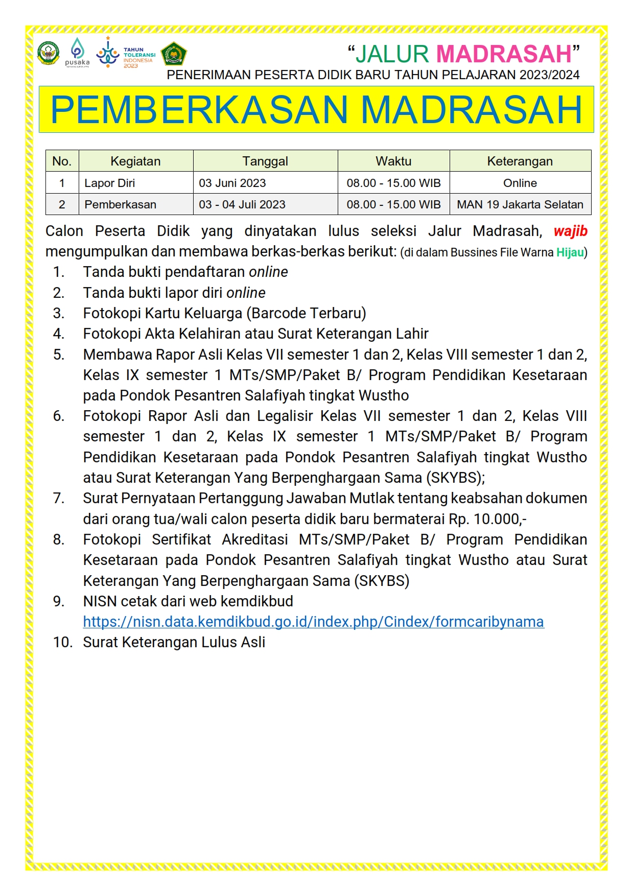 MAN 19 JAKARTA SELATAN – Mandiri, Cerdas, dan Berakhlakul Kharimah